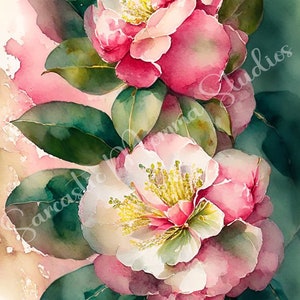 Watercolor Camellia Flower Clip Art: Tropical Plant Set (digital ...