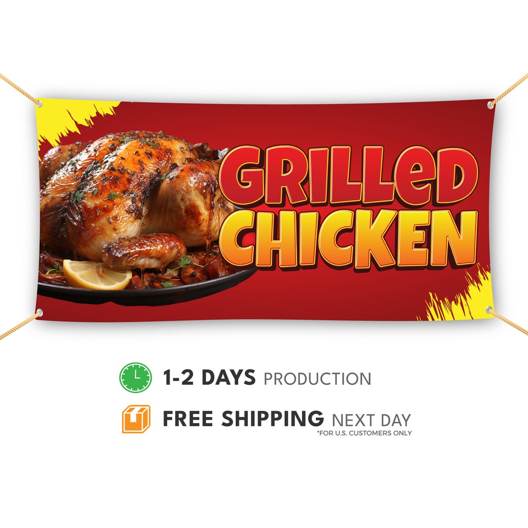 Grilled Chicken Banner Sign, Personalized 13 Oz Heavy Duty, Waterproof ...