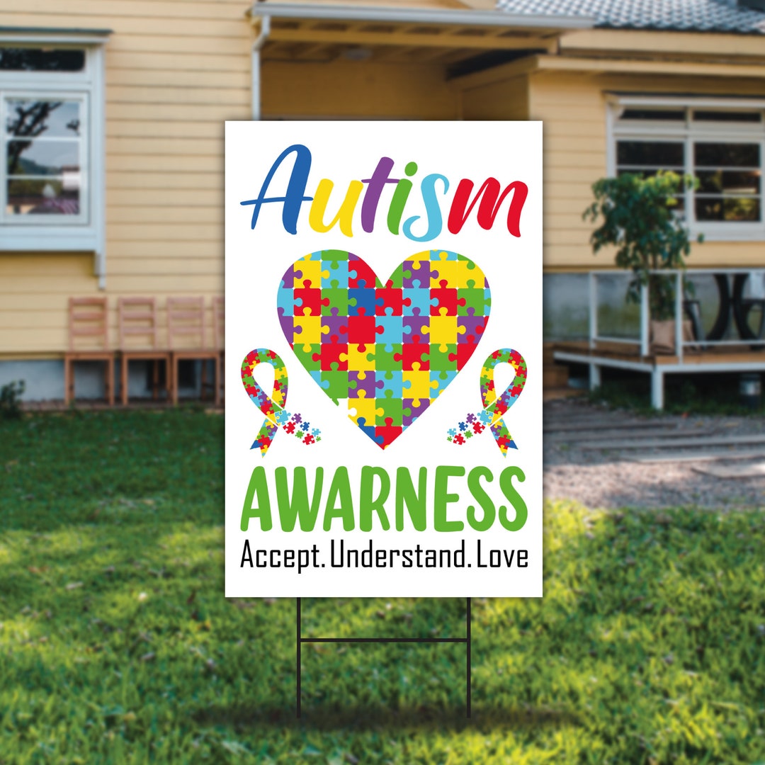 Personalized Autism Yard Sign, Custom Love Needs No Words, Puzzle Piece ...