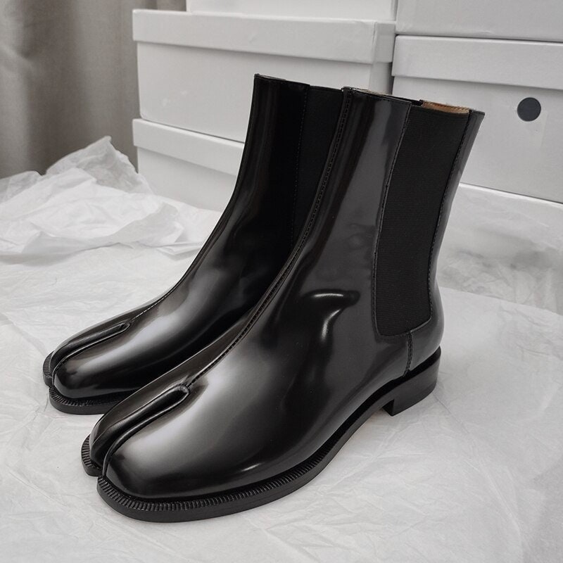 Tabi Leather Split-toe Boots Tabi Boots Black Leather - Etsy