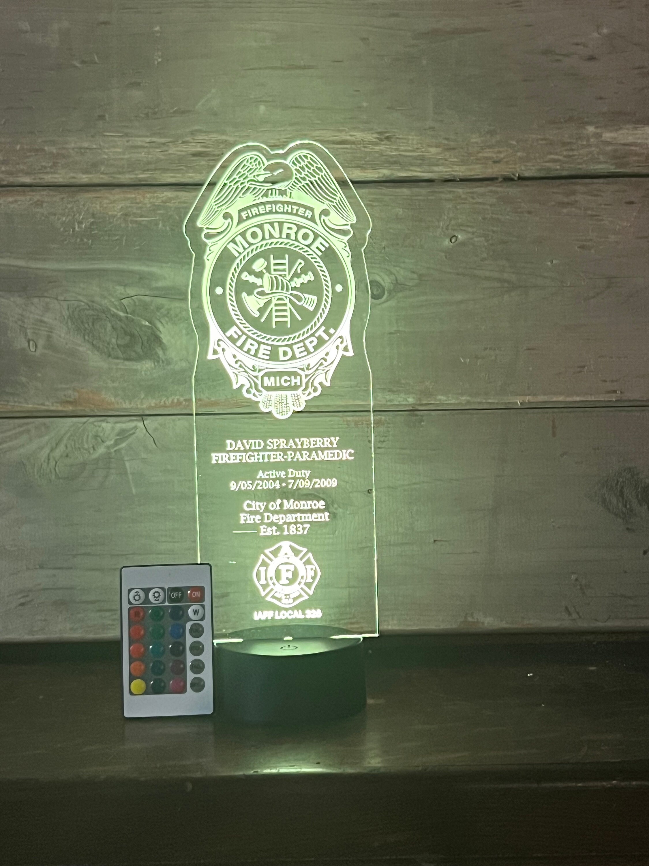 Firefighter LED Light Personalized Retirement Fire Badge Fire Patch ...