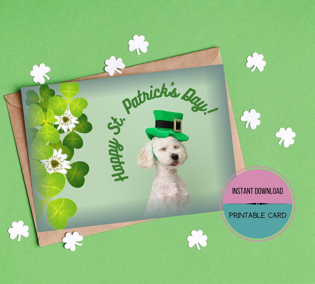 Instant Card, St. Patrick's Day Card, Dog Card, Printable Card, St ...