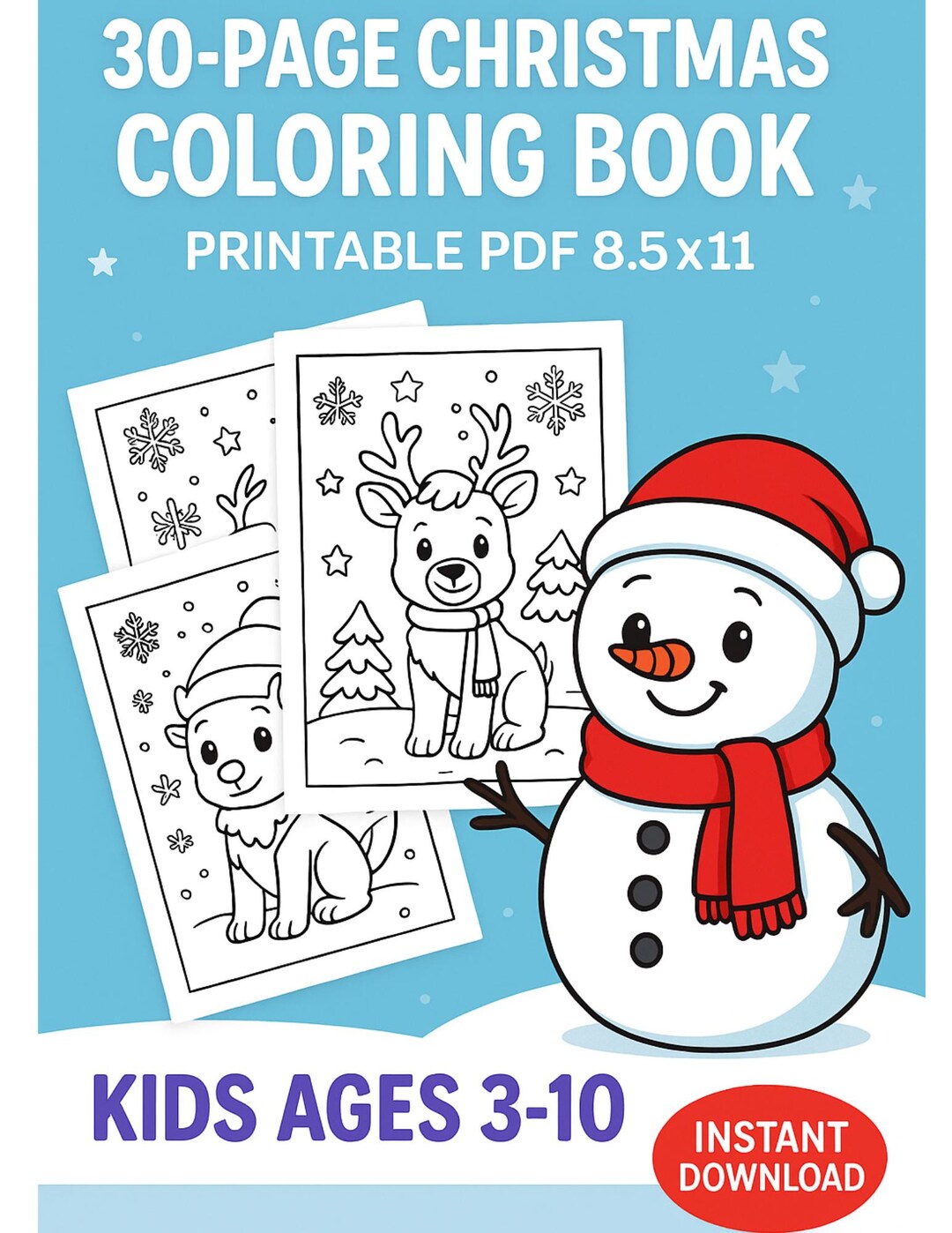 30-page Christmas Coloring Book for Kids | Cute Holiday Animals, Santa ...