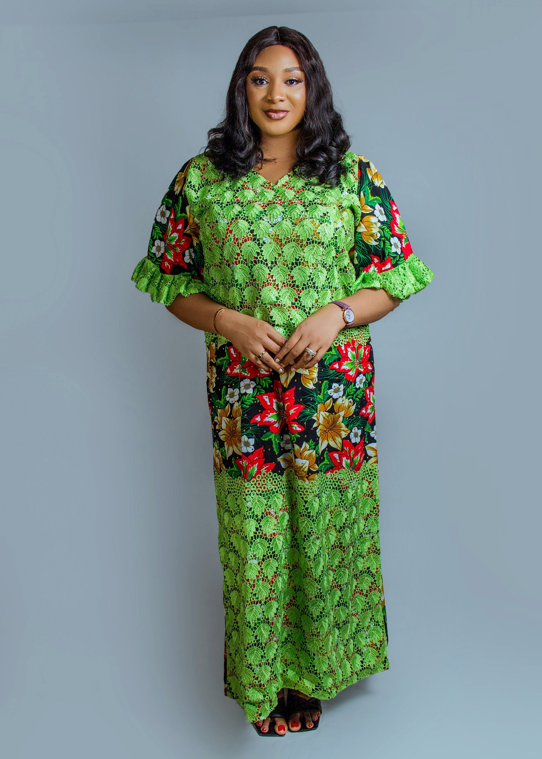 Ankara Lace Boubou, Green Luxury Embroidered Boubou for Special ...