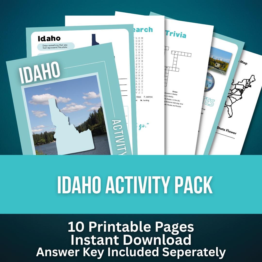Idaho Activity Book for Kids | Printable Road Trip Game | Homeschool ...