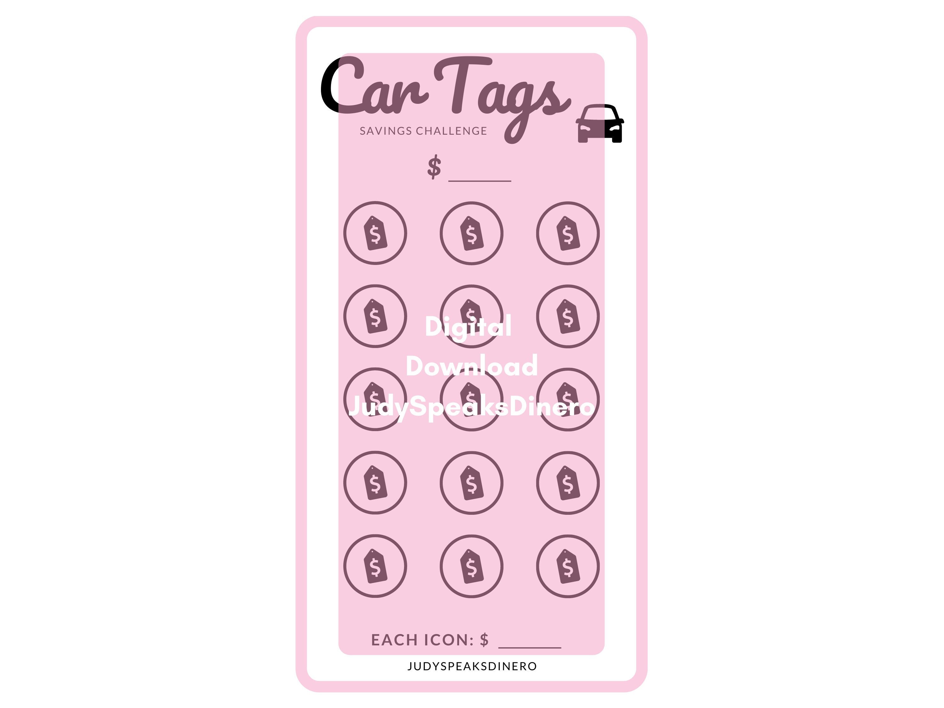 Car Tags Savings Challenge Savings Tracker Printable PDF - Etsy
