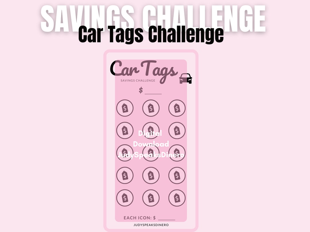 Car Tags Savings Challenge Savings Tracker Printable PDF - Etsy