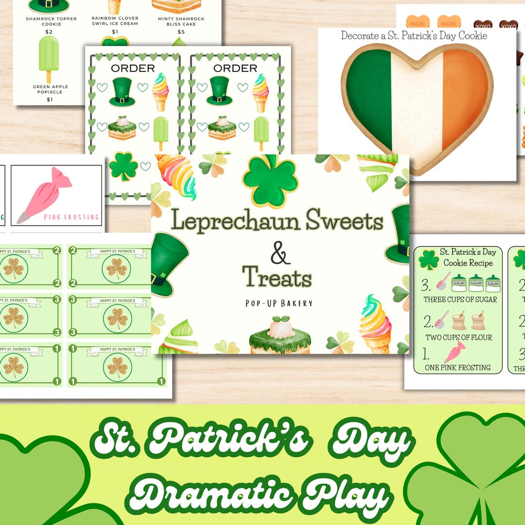 St Patrick's Day Shamrock Cafe Pretend Play Set (printable) - Etsy