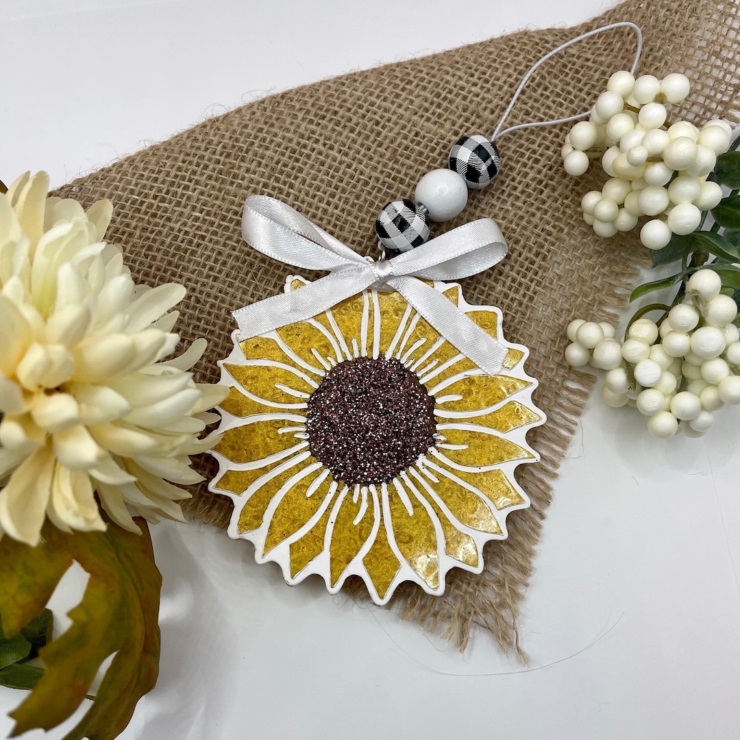Sunflower Car Freshie, Flower Air Freshener, Summer Glitter Sparkly ...