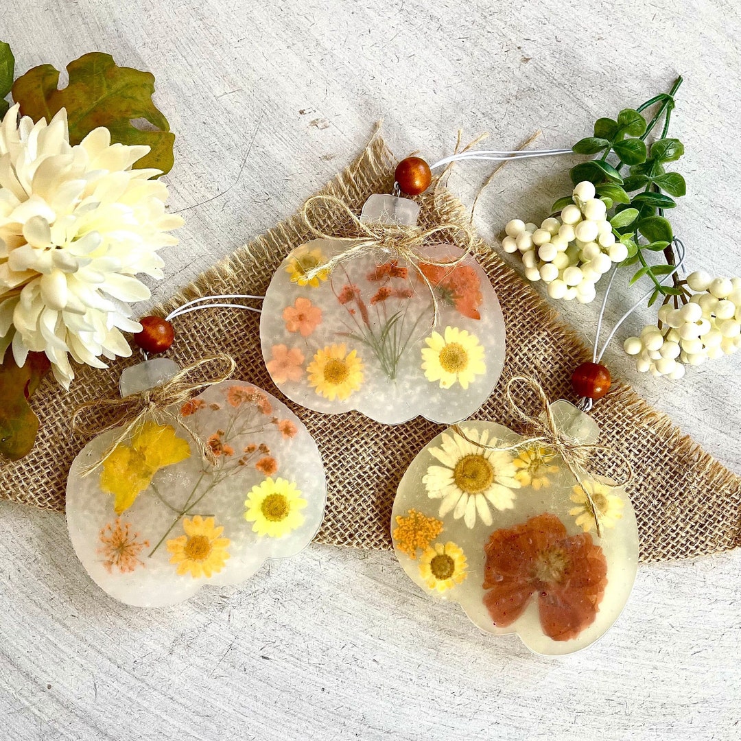Pumpkin Floral Car Freshie, Real Dried Pressed Flowers Air Freshener ...