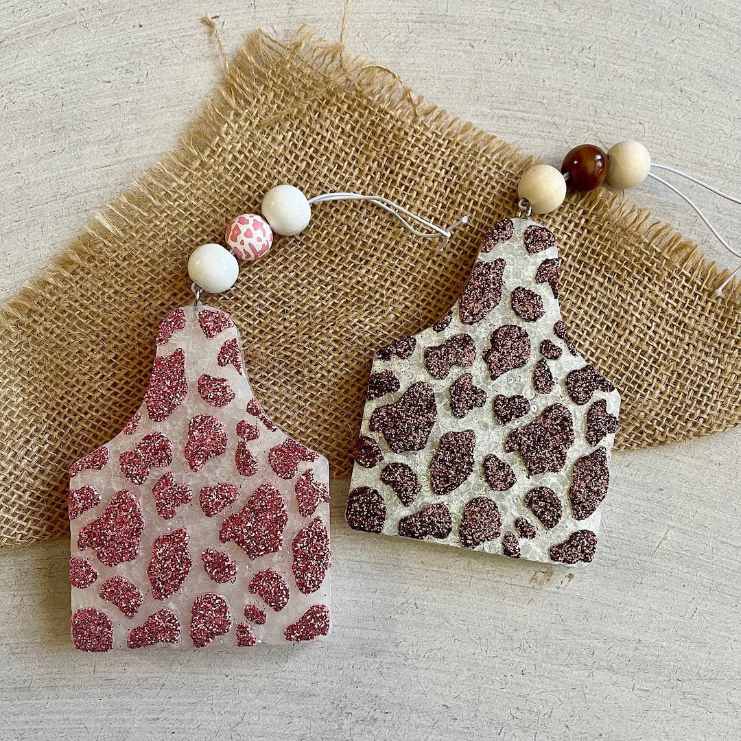 Glitter Cow Tag Freshie, Western Print Car Air Freshener, Cute Brown ...