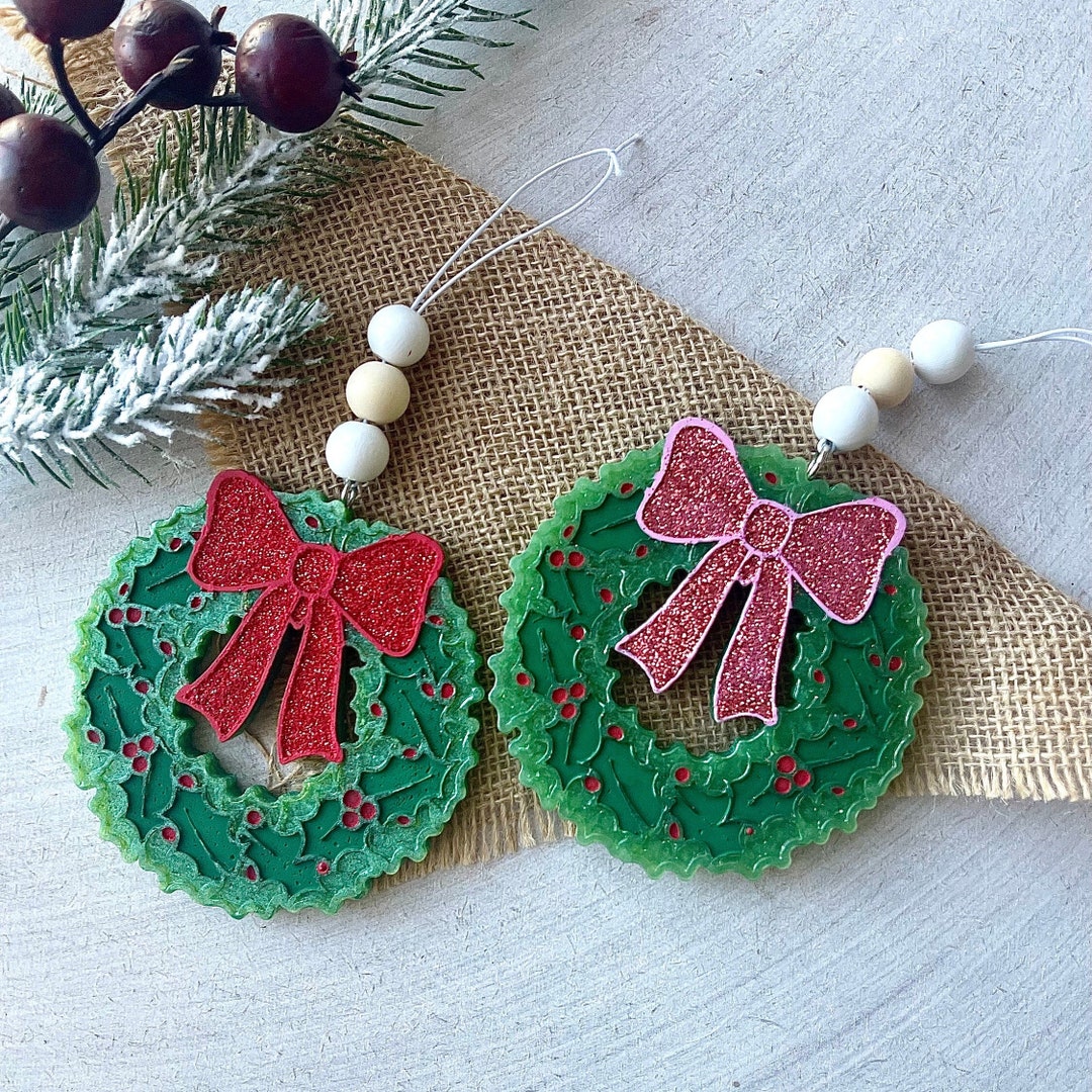 Christmas Wreath Car Freshie, Holiday Winter Air Freshener, Cute Merry ...