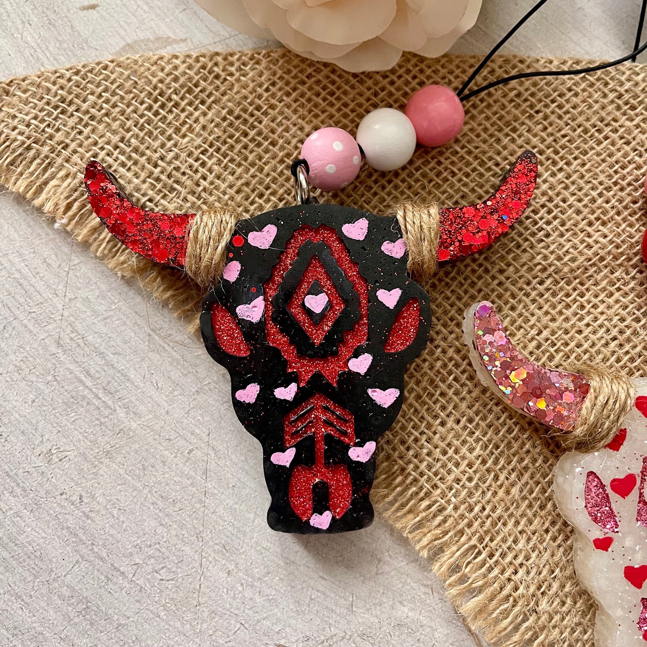 Valentines Day Bull Skull Car Freshie, Western Aztec Air Freshener ...