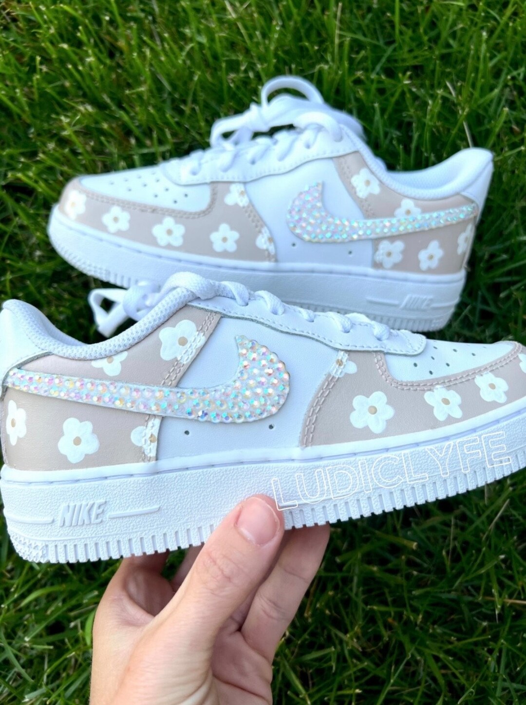 Custom Daisy Rhinestone Air Force 1 Shoes, Hand Painted Flower Sneakers ...