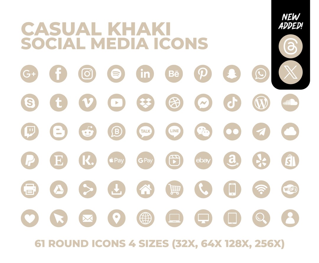 CASUAL KHAKI Social Media Icons Bundle Over 732 Social Media Icons ...