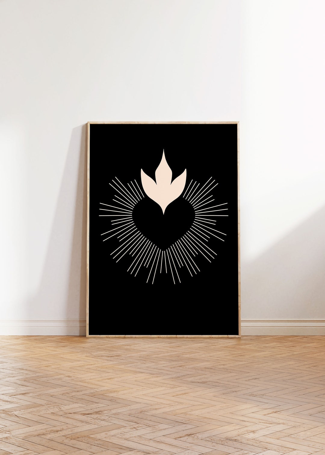 Sacred Heart Art Print: Black Beige Abstract Catholic Wall Decor ...