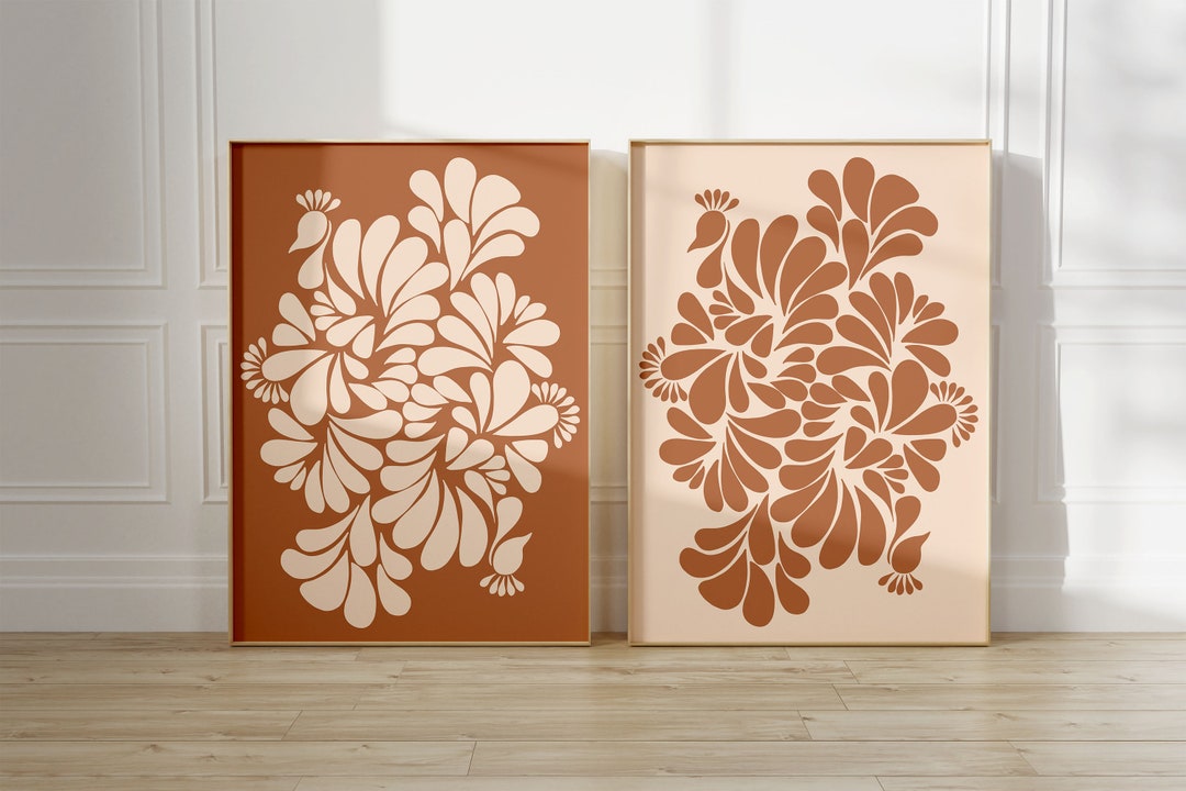 Peacock Talavera Art Prints: Brown Beige Floral Abstract (digital ...