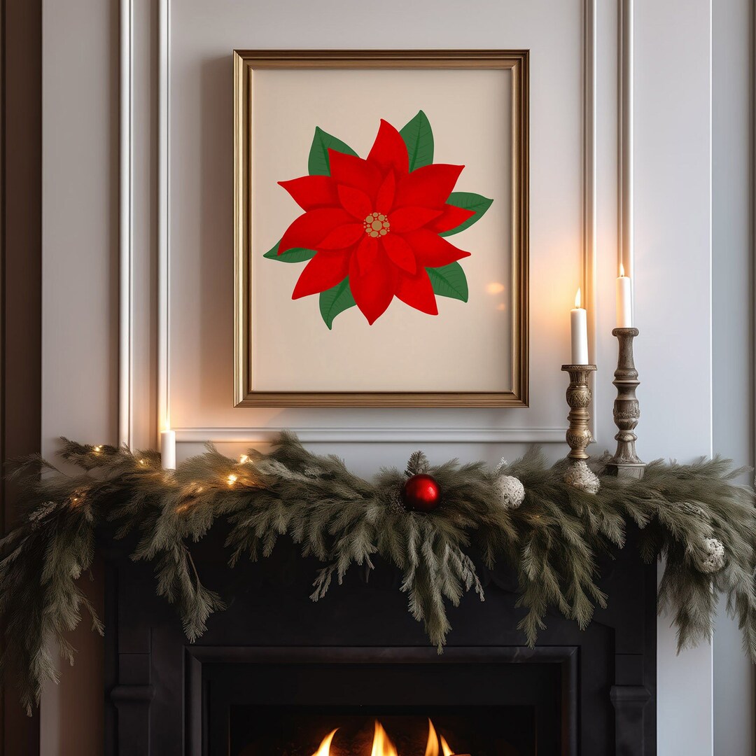 Poinsettia Wall Art, Christmas Art, Poinsettia Printable, Botanical ...