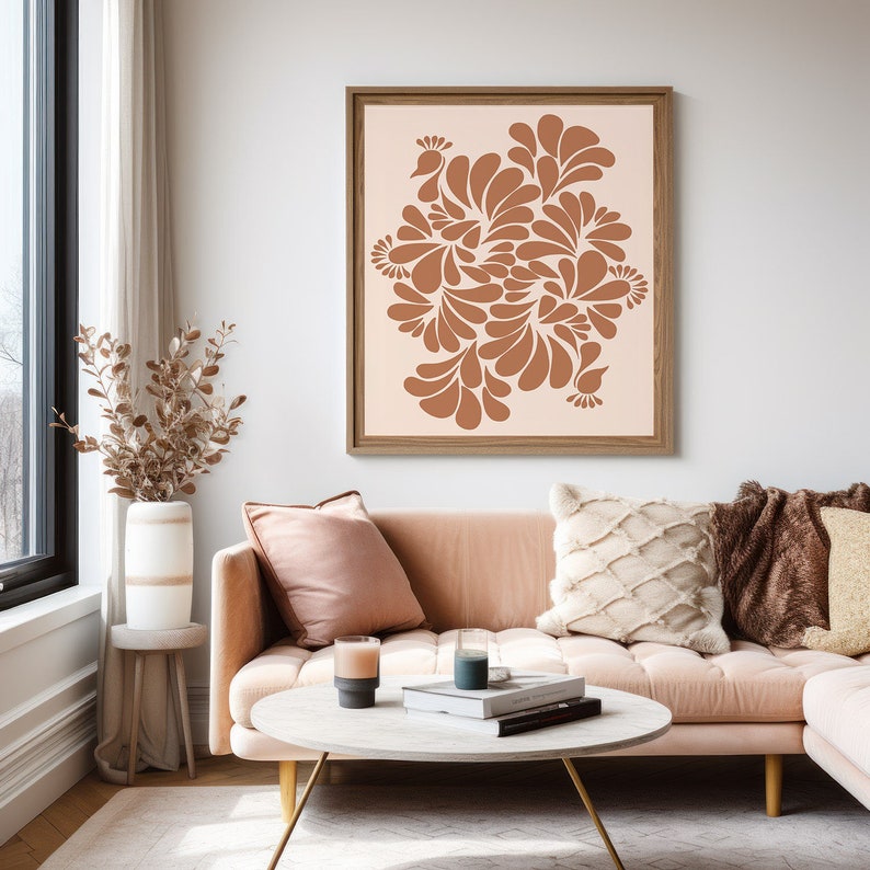 Peacock Talavera Art Prints: Brown Beige Floral Abstract (digital ...