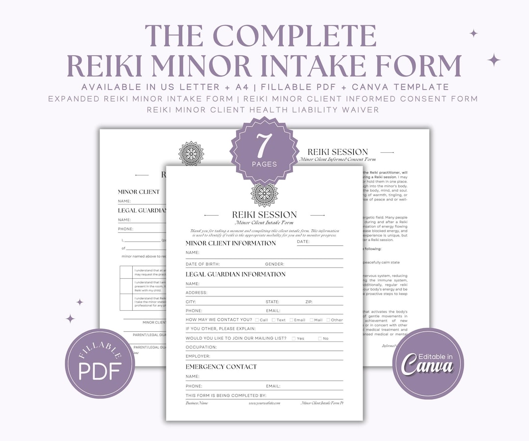 The Complete Reiki Minor Intake Form Reiki Minor Consent Form Reiki ...