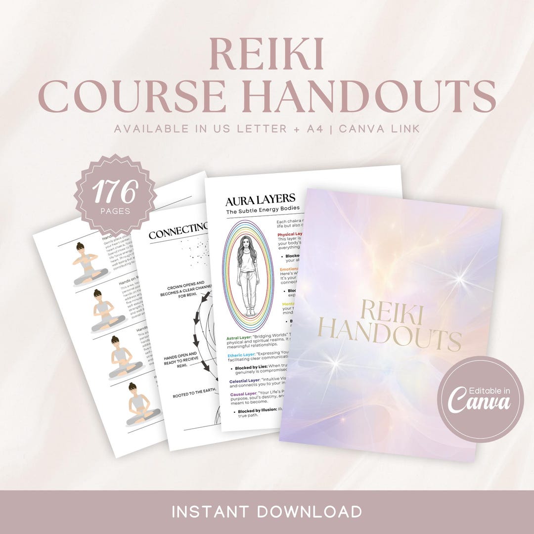 Reiki Course Handouts Canva Link Reiki Training Manual Reiki Template ...