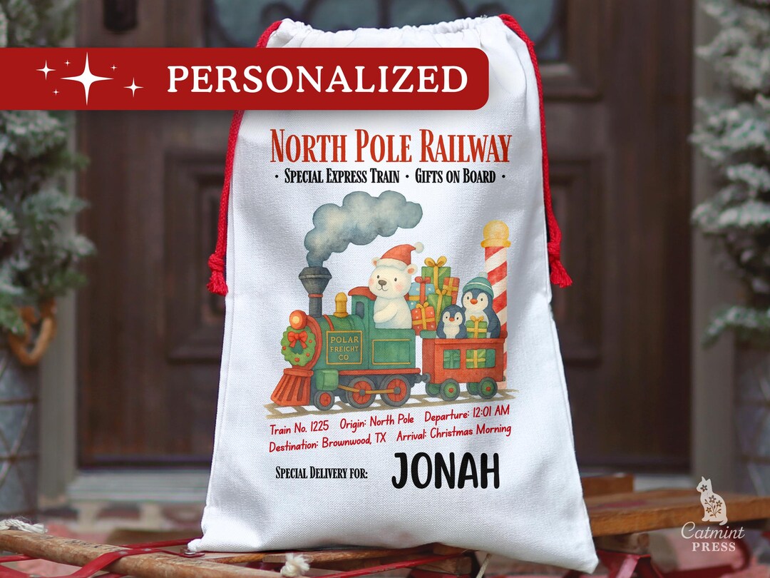 Christmas Train Santa Bag, Personalized North Pole Express Santa Gift ...