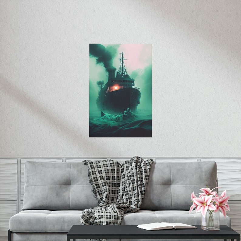 Scary Ship at Sea Poster, Halloween Ship Picture, Gothic Ocean Poster ...