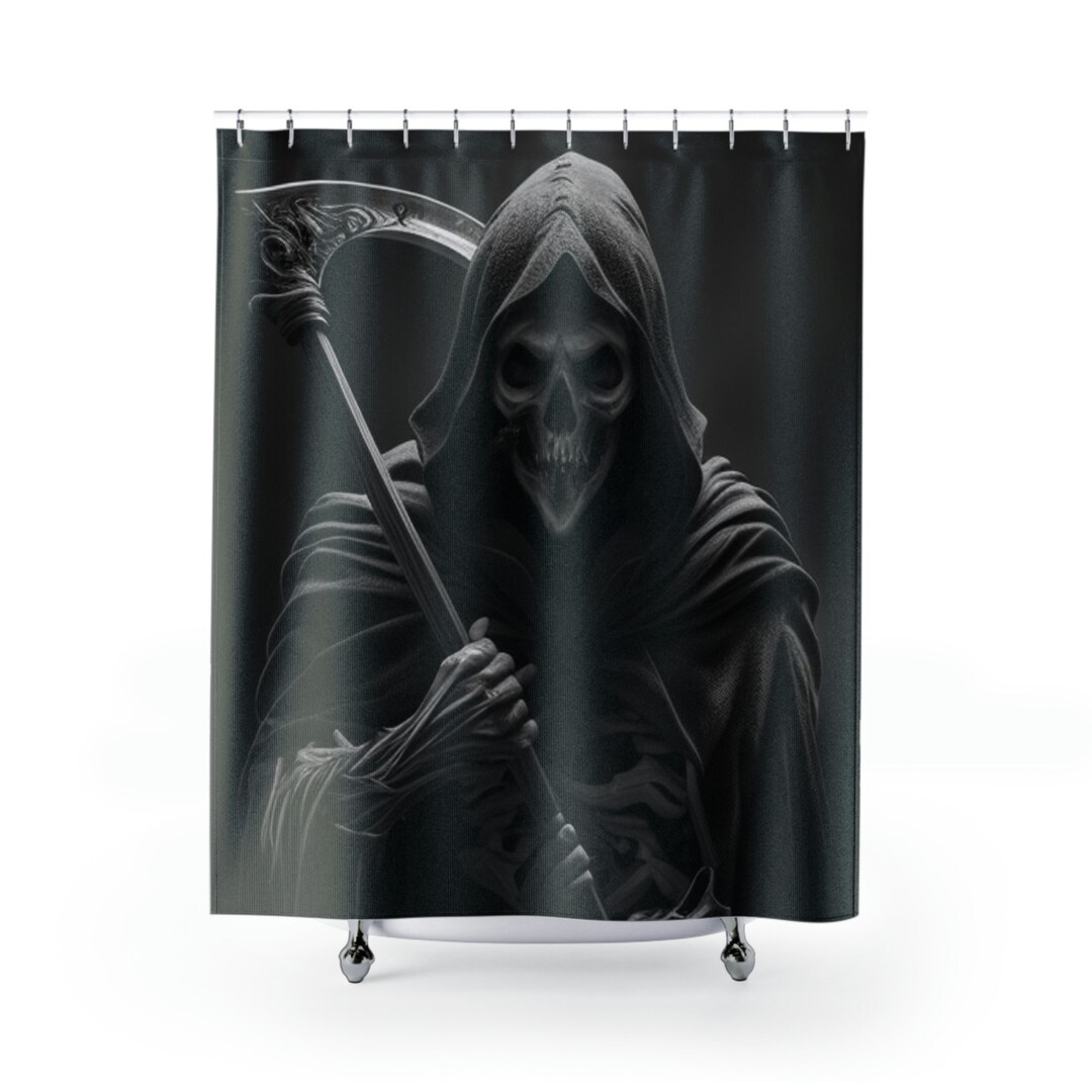 Grim Reaper Shower Curtain, Halloween Demon Skull Decor, Scary Death ...