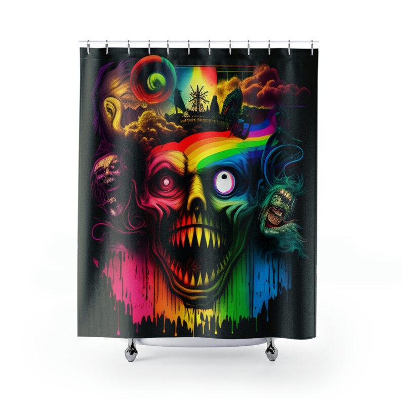 Creepy Crazy Rainbow Shower Curtain, Halloween Eccentric Decor, Scary ...