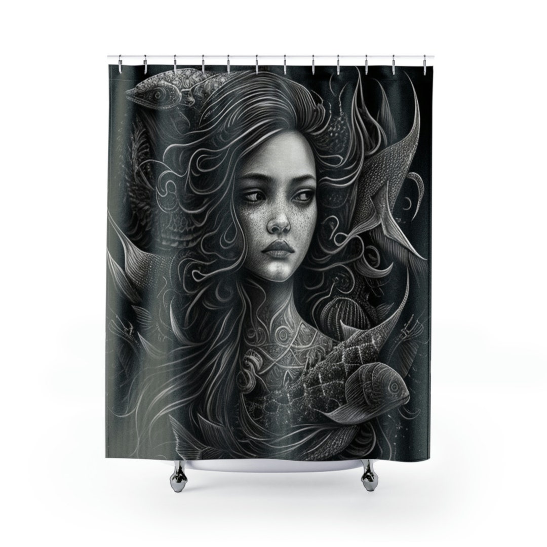 Dark Gorgeous Mermaid Shower Curtain Scary Siren Decor Gothic Ocean