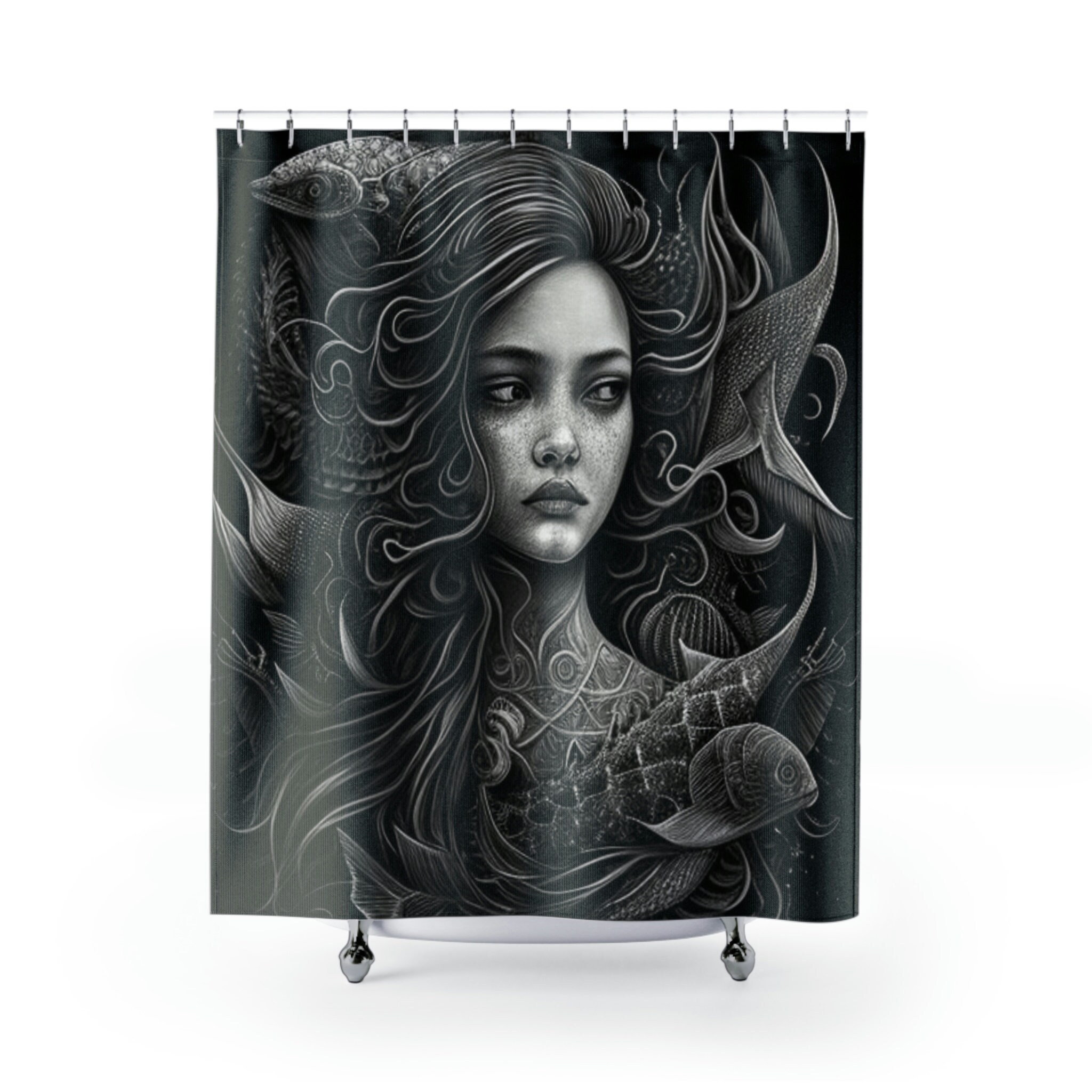 Dark Gorgeous Mermaid Shower Curtain, Scary Siren Decor, Gothic Ocean ...