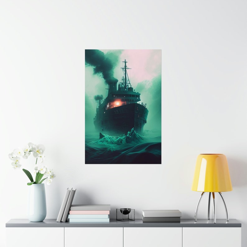 Scary Ship at Sea Poster, Halloween Ship Picture, Gothic Ocean Poster ...