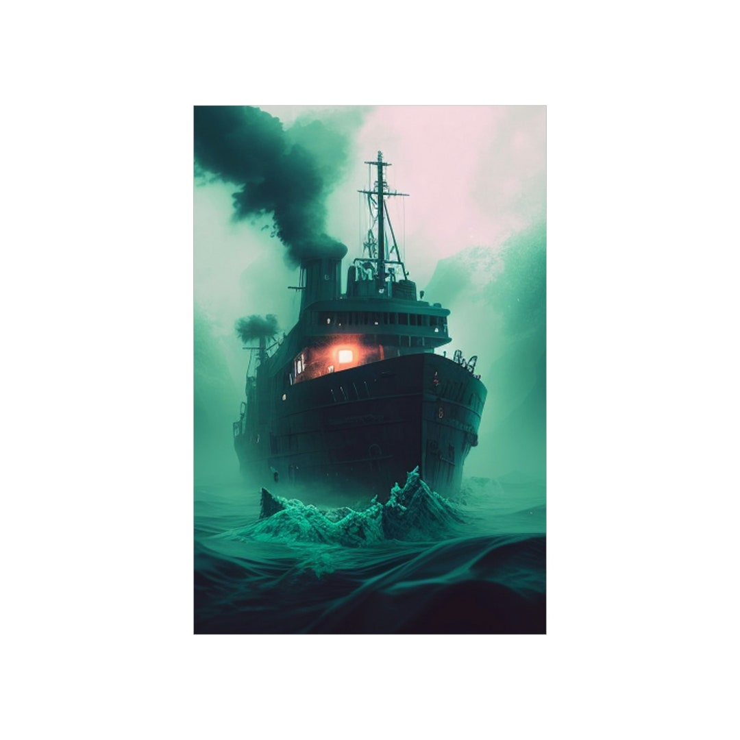 Scary Ship at Sea Poster, Halloween Ship Picture, Gothic Ocean Poster ...