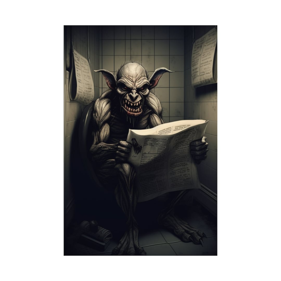 Monster in the Bathroom Poster, Halloween Poster, Gothic Poster, Horror ...