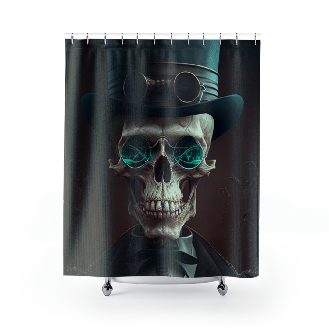Cool Gothic Skeleton Shower Curtain, Halloween Skull With Top Hat ...