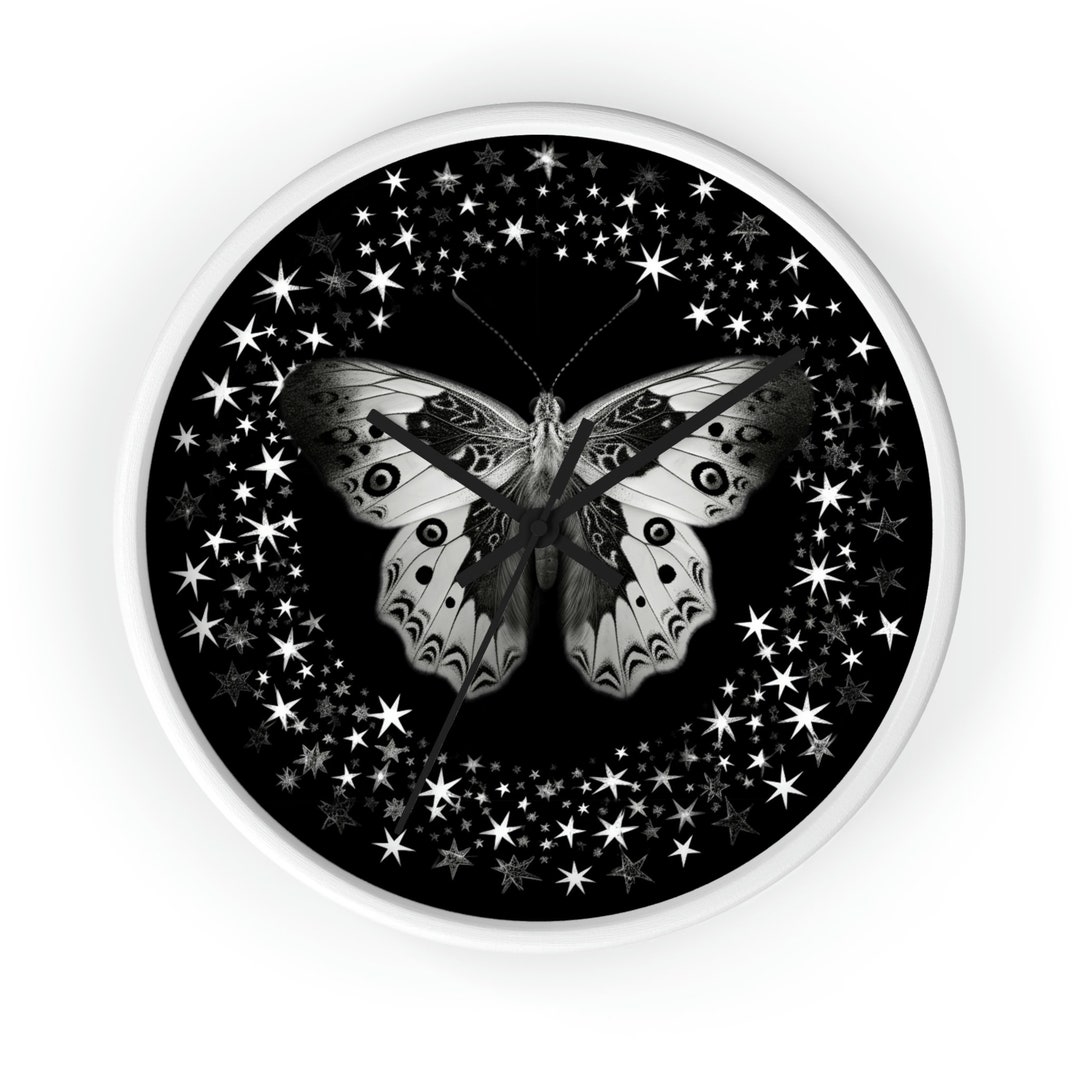 Gothic Moth and Stars Wall Clock, Goth Room Decor, Dark Starry Art ...