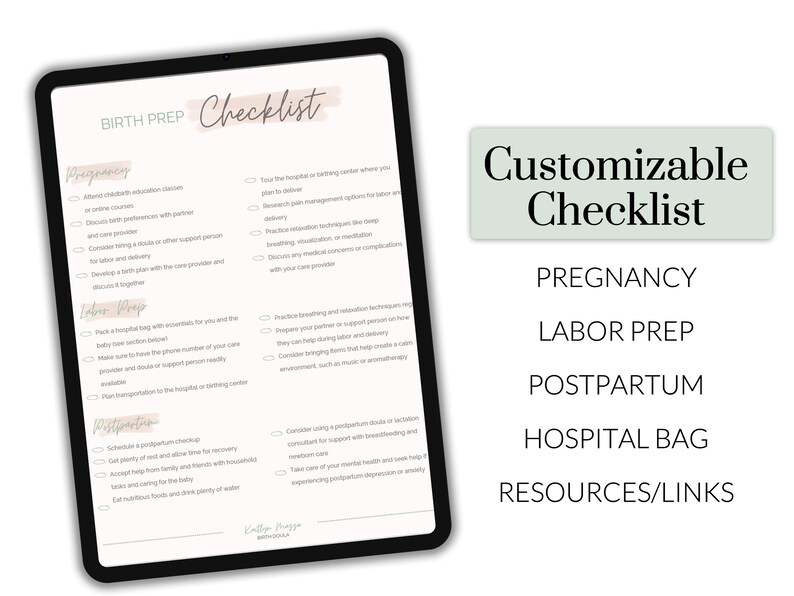 Doula Lead Magnet Birth Preparation Checklist Pregnancy Checklist ...