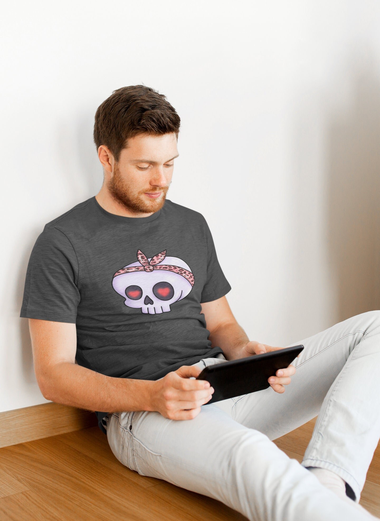 Cute Chibi Skeleton Skull With Cheetah Bandana and Heart Eyes - Etsy