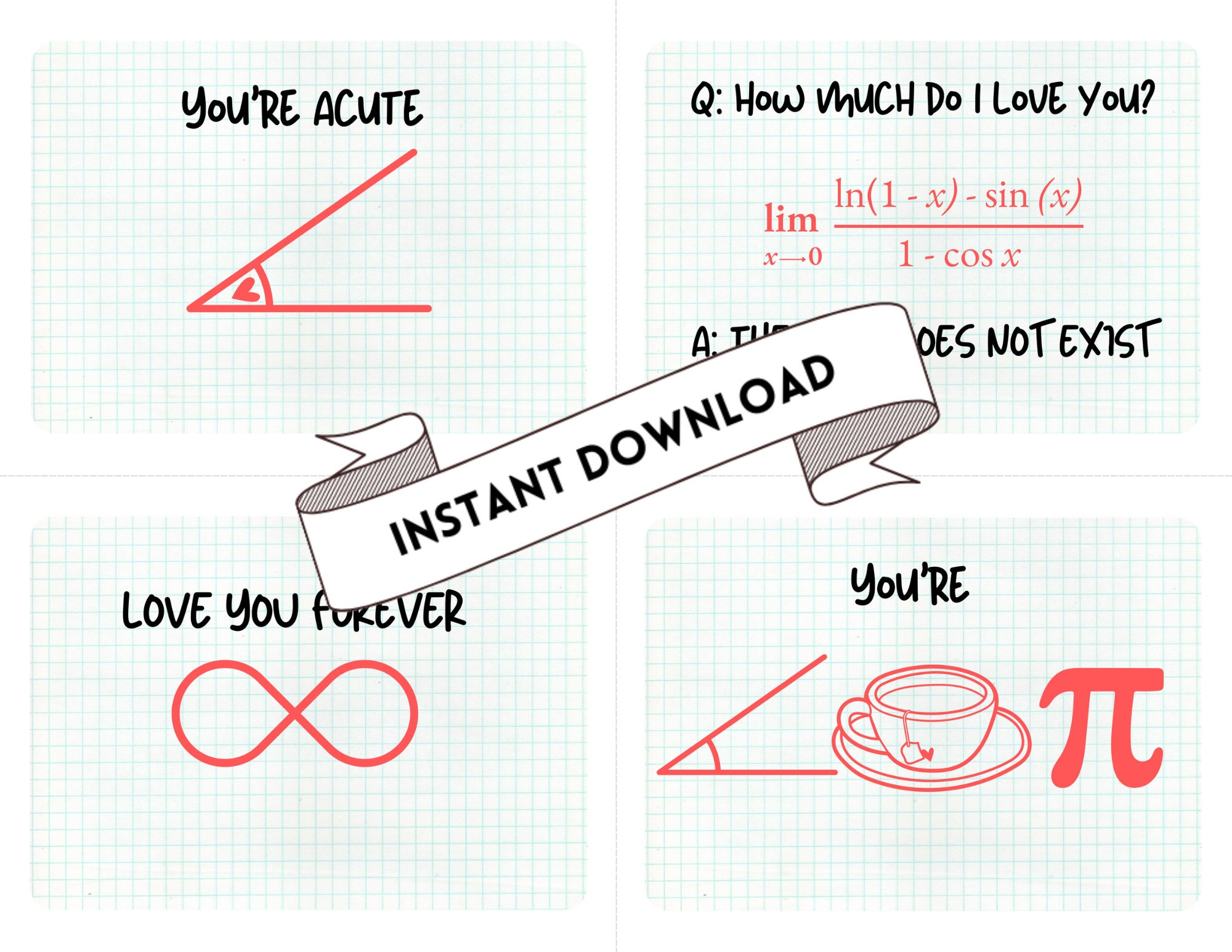 Math Love Themed Print-at-home Cards - Etsy