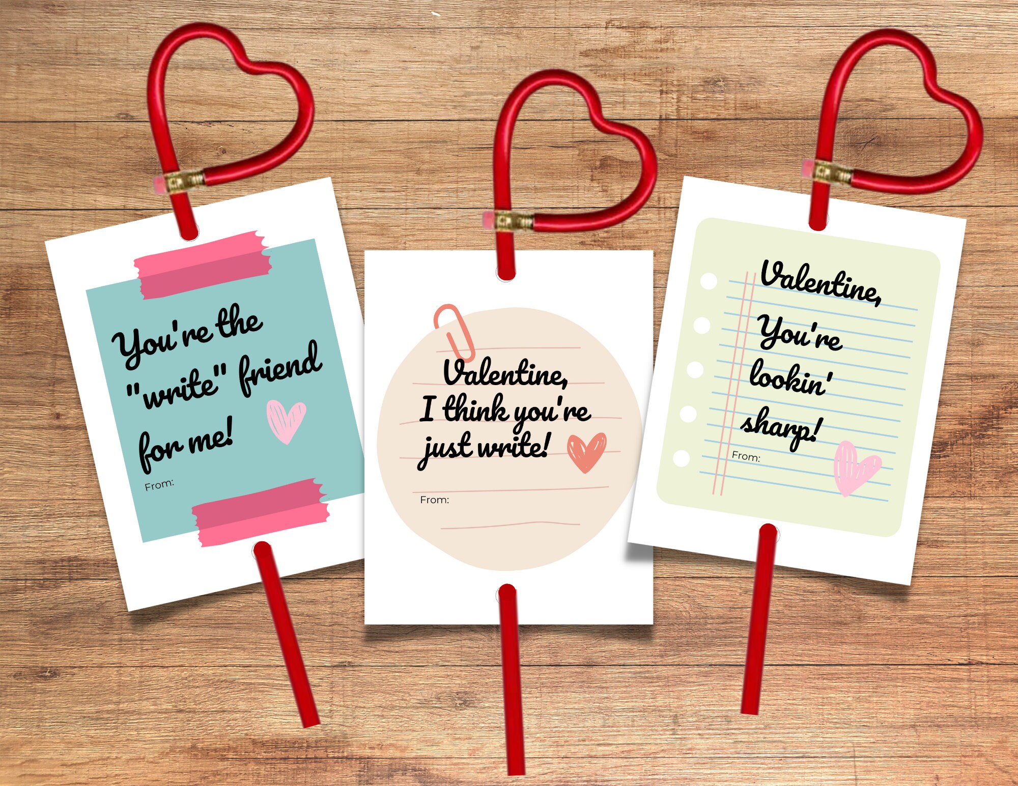 Valentine's Day Pencil / Writing / Writer's Printable Cards, Non-candy ...