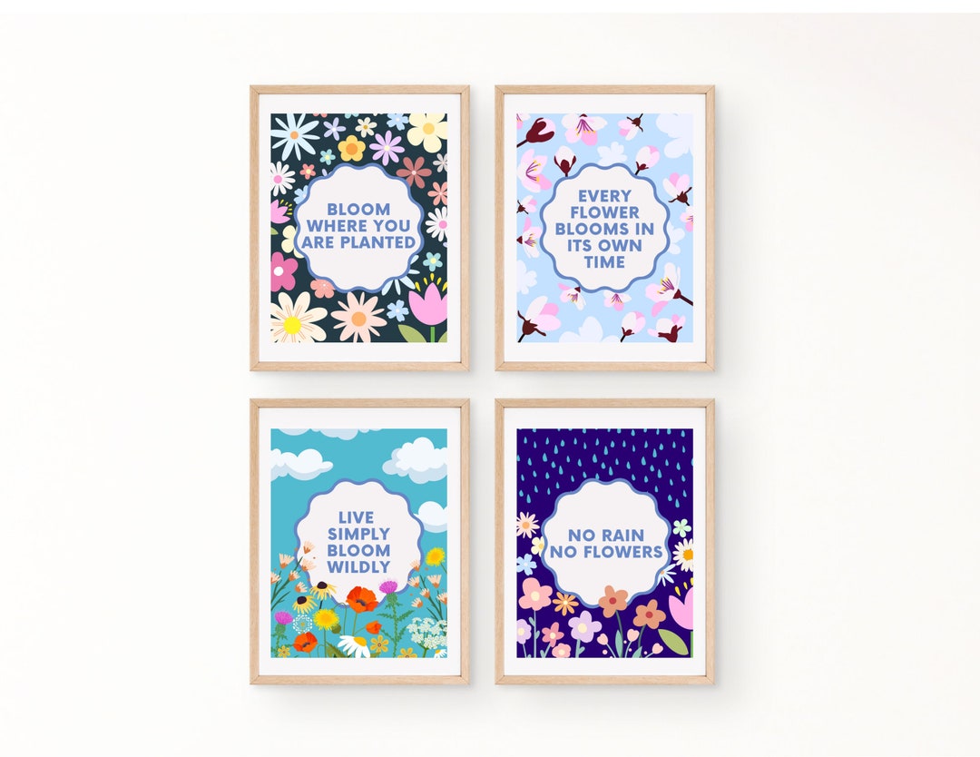 Set of 4 Flower Child / Floral Sayings Art Posters Digital Prints ...