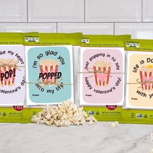 Popcorn Valentine's Day Printable Cards, Non-candy Valentine Idea - Etsy