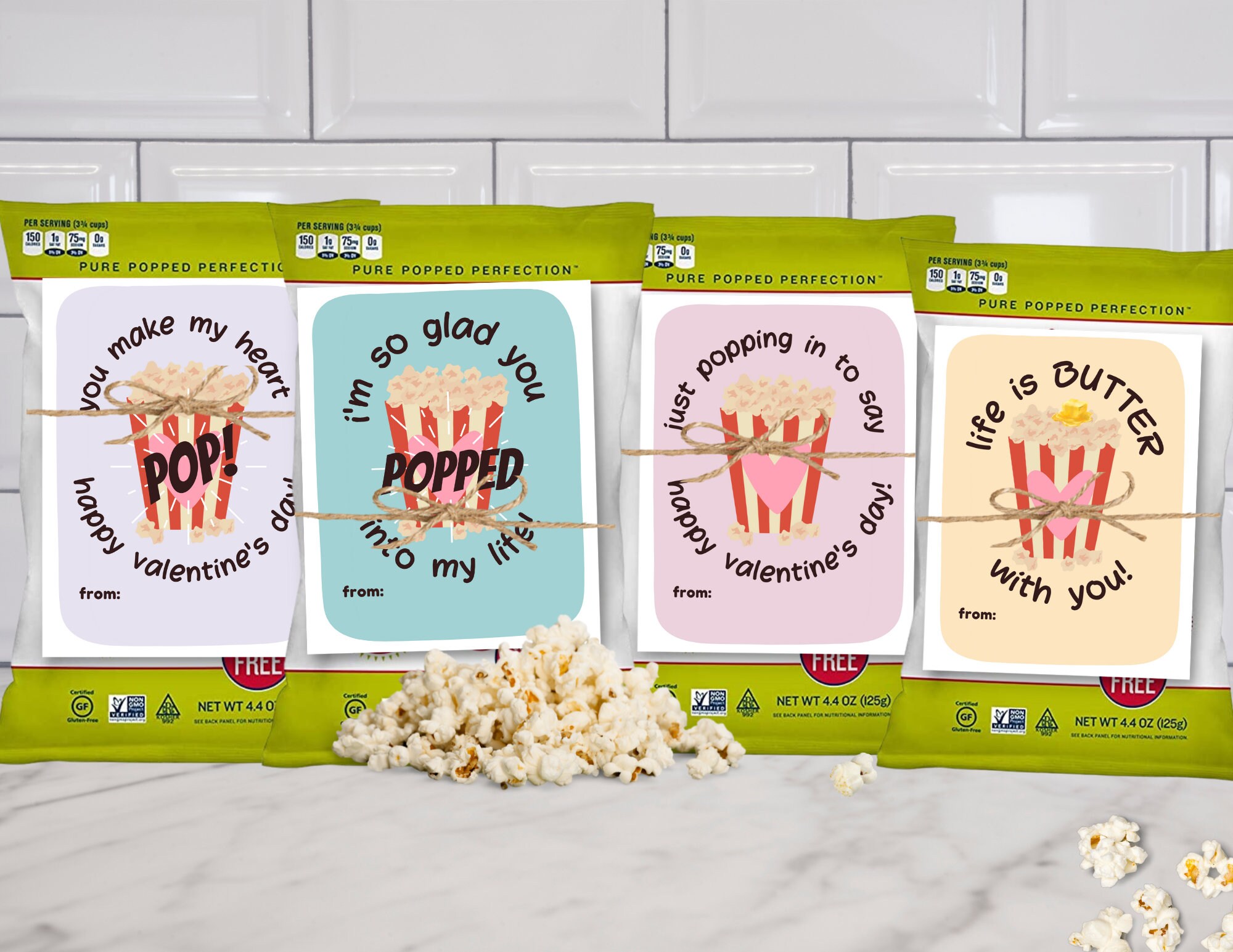 Popcorn Valentine's Day Printable Cards, Non-candy Valentine Idea - Etsy