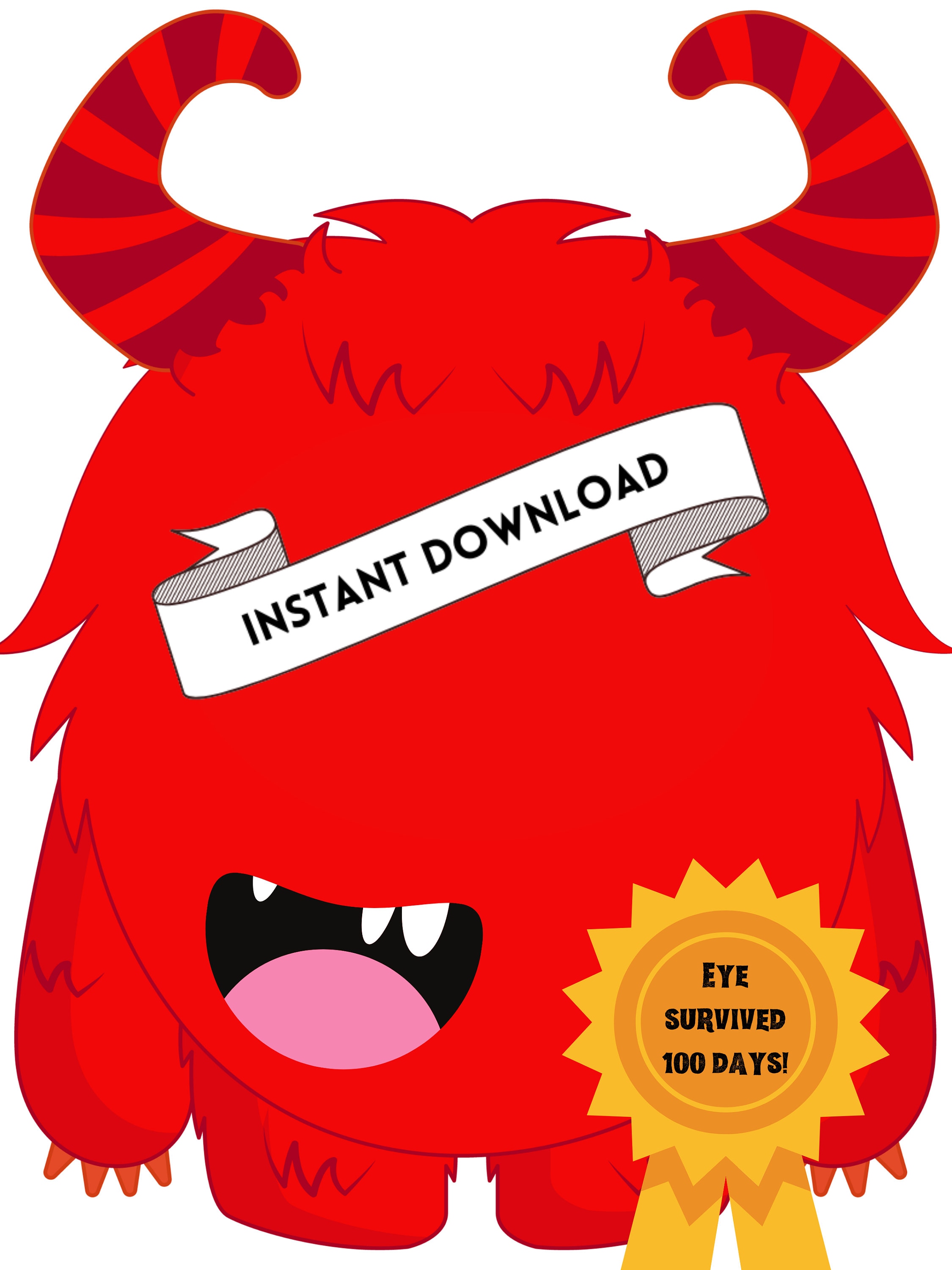 Set of 3 100th Day Activity Monster Sheets Eye Survived 100 Days T ...