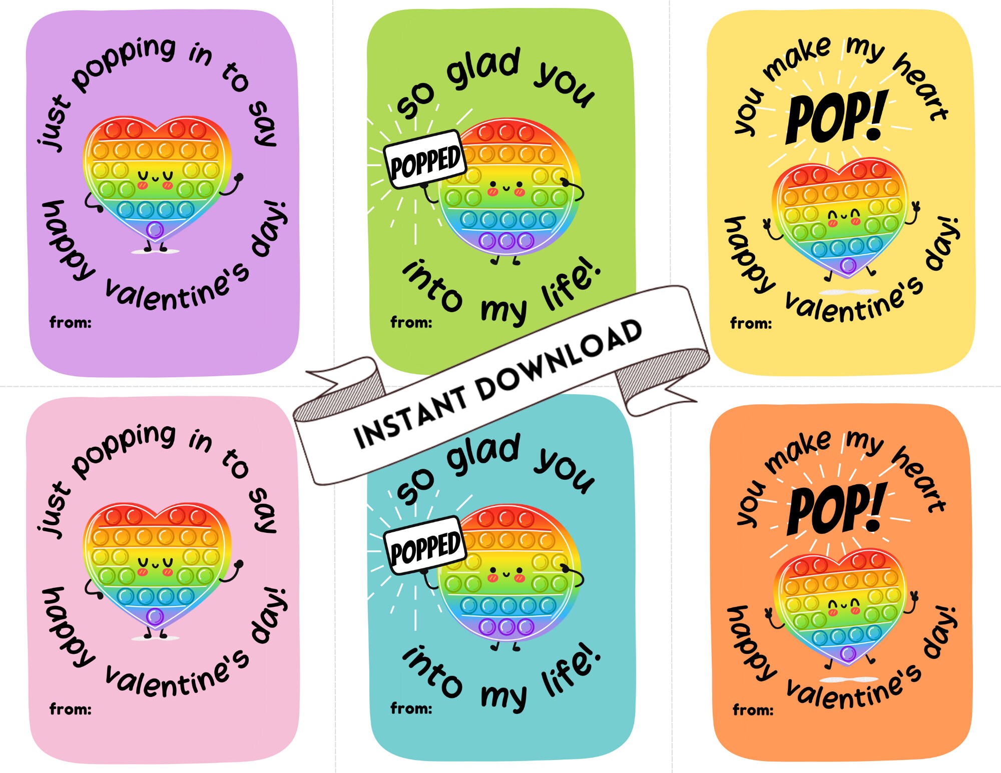 Pop It Fidget Toy Valentine's Day Printable Cards, Non-candy Valentine ...
