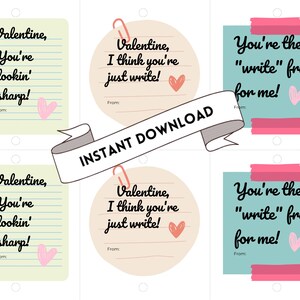 Valentine's Day Pencil / Writing / Writer's Printable Cards, Non-candy ...