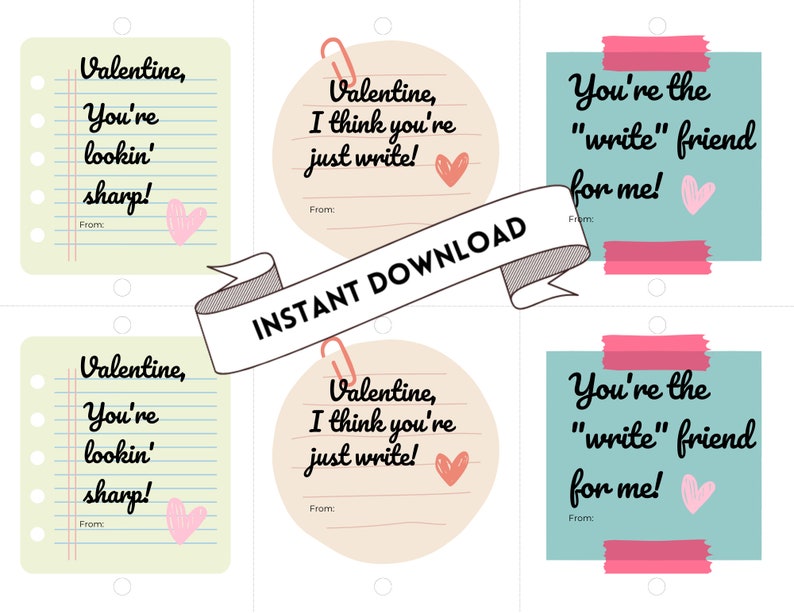 Valentine's Day Pencil / Writing / Writer's Printable Cards, Non-candy ...