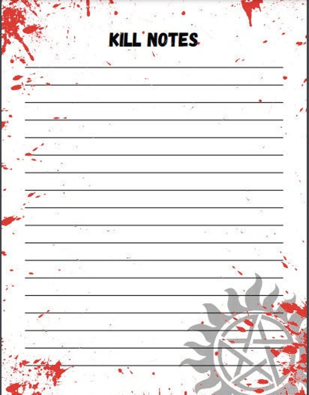 Supernatural Kill Notes PDF Printable Instant Download - Etsy