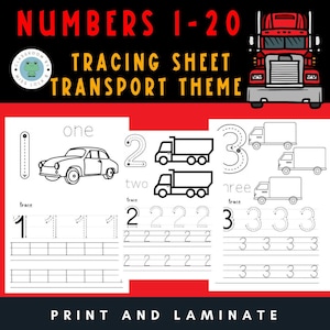 Number Tracing 1-20 Worksheet, Transport Theme, Number Writing Practice ...