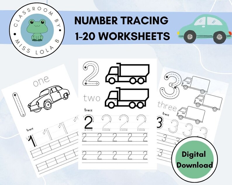 Number Tracing 1-20 Worksheet Transport Theme Number Writing - Etsy